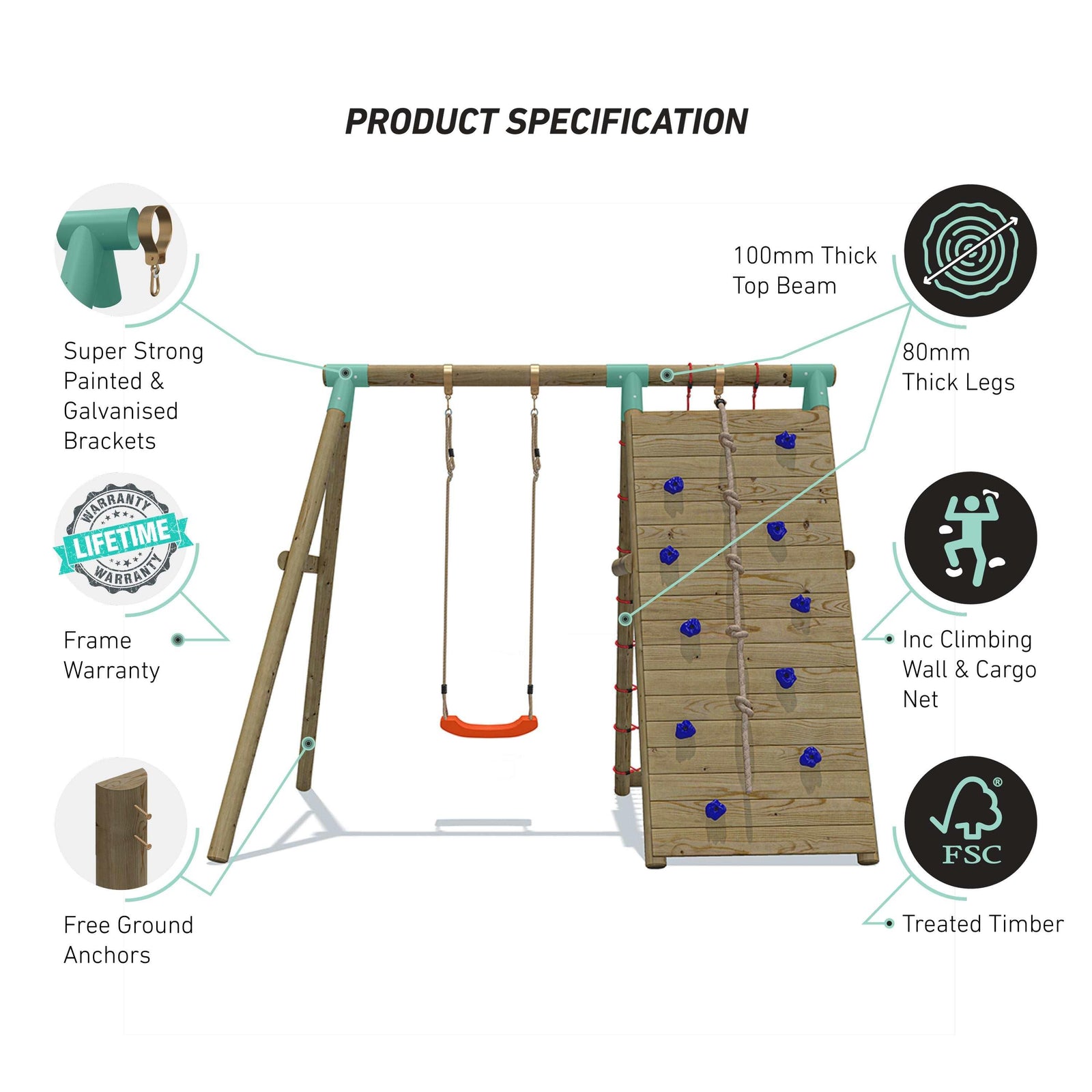 Buy Go Wild Wooden Climber Wall Swing Set With Cargo Net