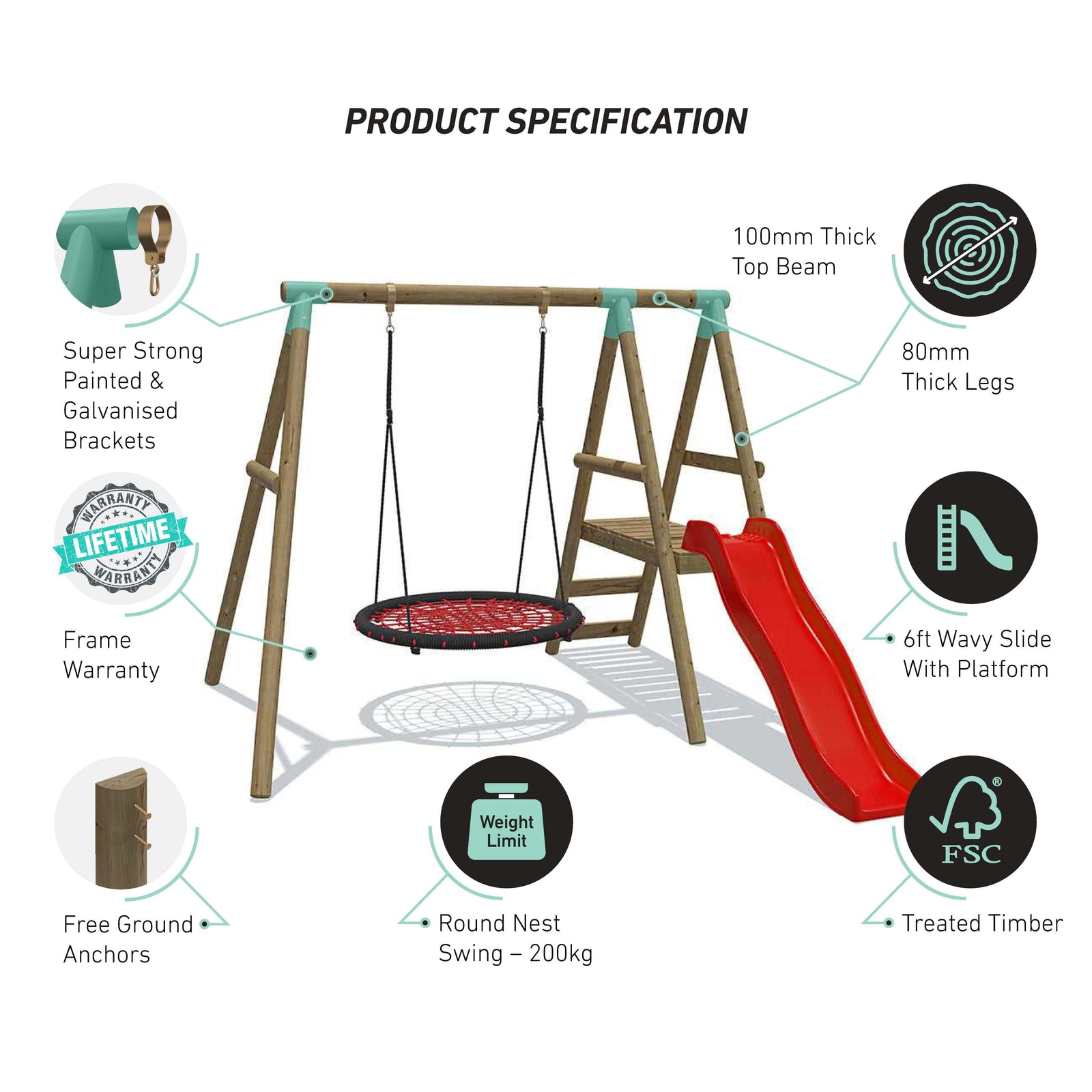 Buy Go Wild Wooden Swing & Slide Set Plus 120cm Round Nest