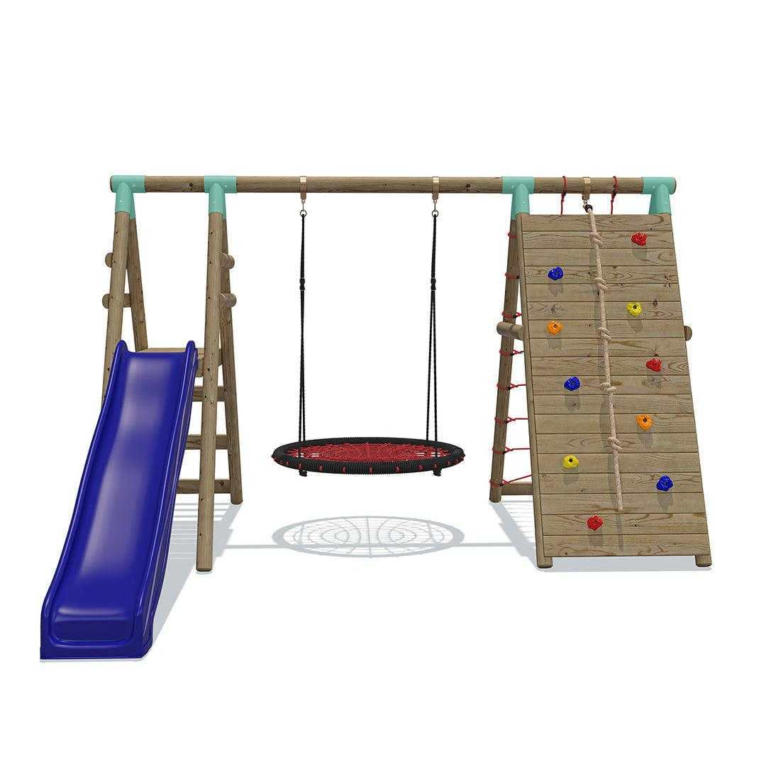 Buy Go Wild Swing Set With Climbing Wall, 8ft Slide & XL 120 Nest